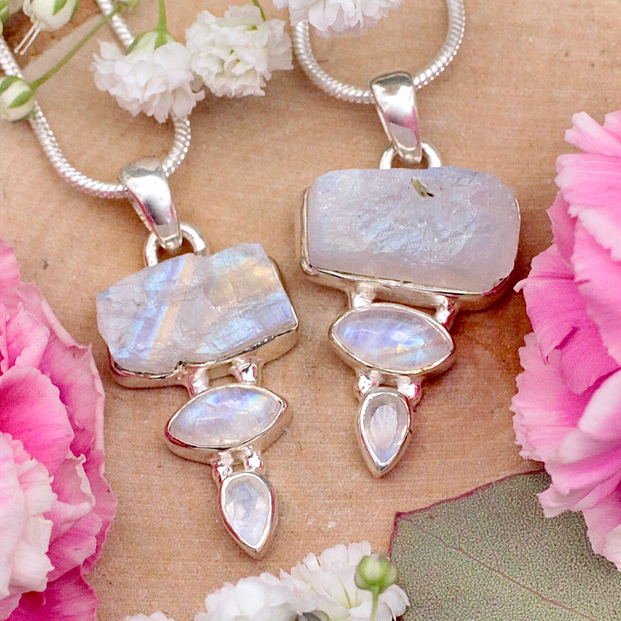 Rainbow Moonstone Three Stone Pendant – RockMama.com