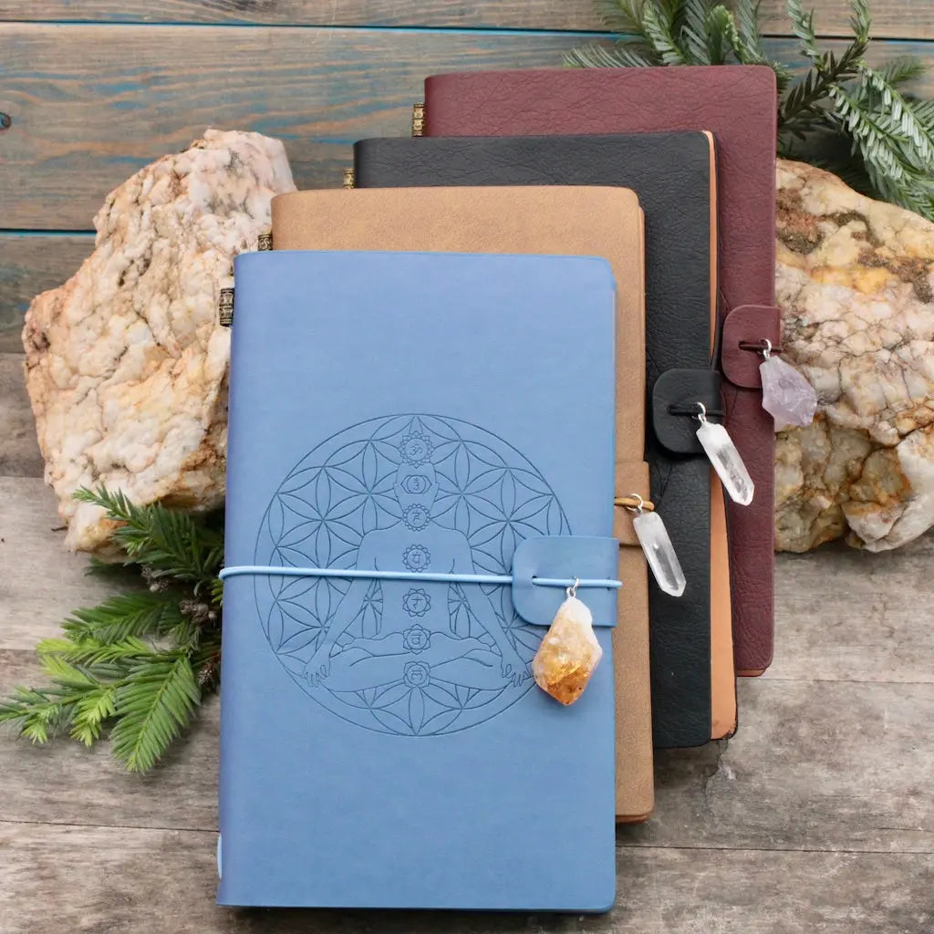 Leather Bound Crystal Journal - Chakra Lotus Design – RockMama.com