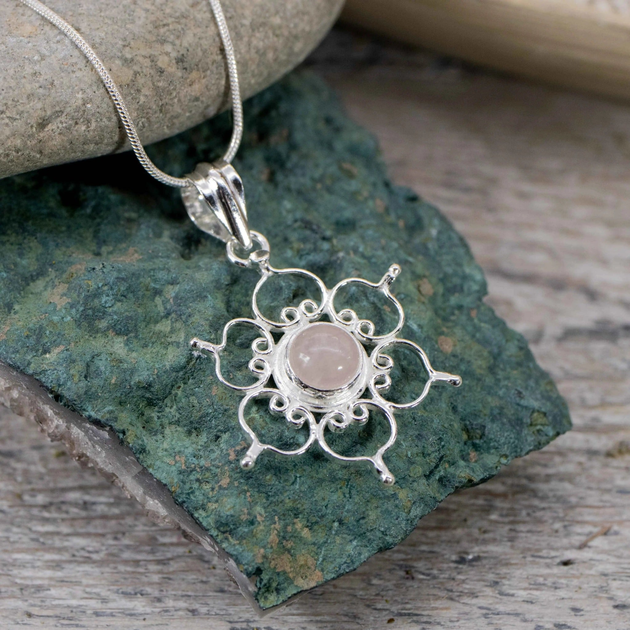 Rose Quartz Lotus Necklace - Sterling Silver – RockMama.com