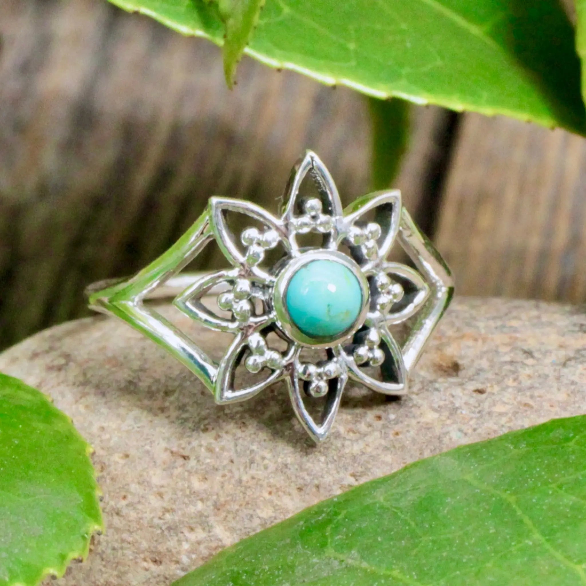 Turquoise Flower Ring - Sterling Silver – RockMama.com